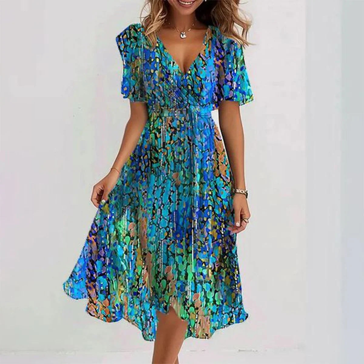 Aimee Robe Midi Femme – Coupe Flatteuse avec Imprimé Floral Vibrant